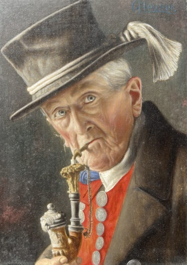 Carl Heuser - Old man with pipe - Lambert Fine Art